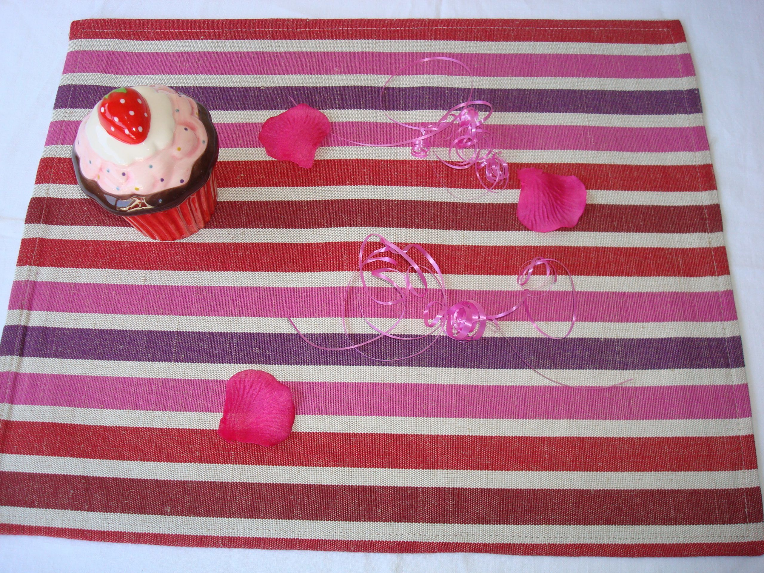 Set de Table bayadère rose - Lin 100% Naturel - Made in France