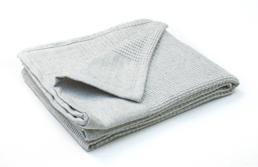 Plaid laine beige en nid abeille, 100% naturel fabriquées en France